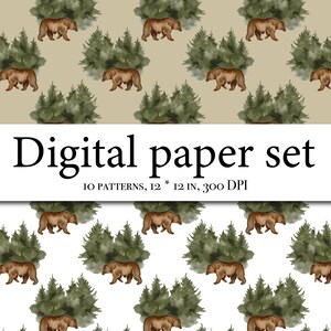 Watercolor Forest Digital Paper Set - Forest Landscape Paper - Seamless ...
