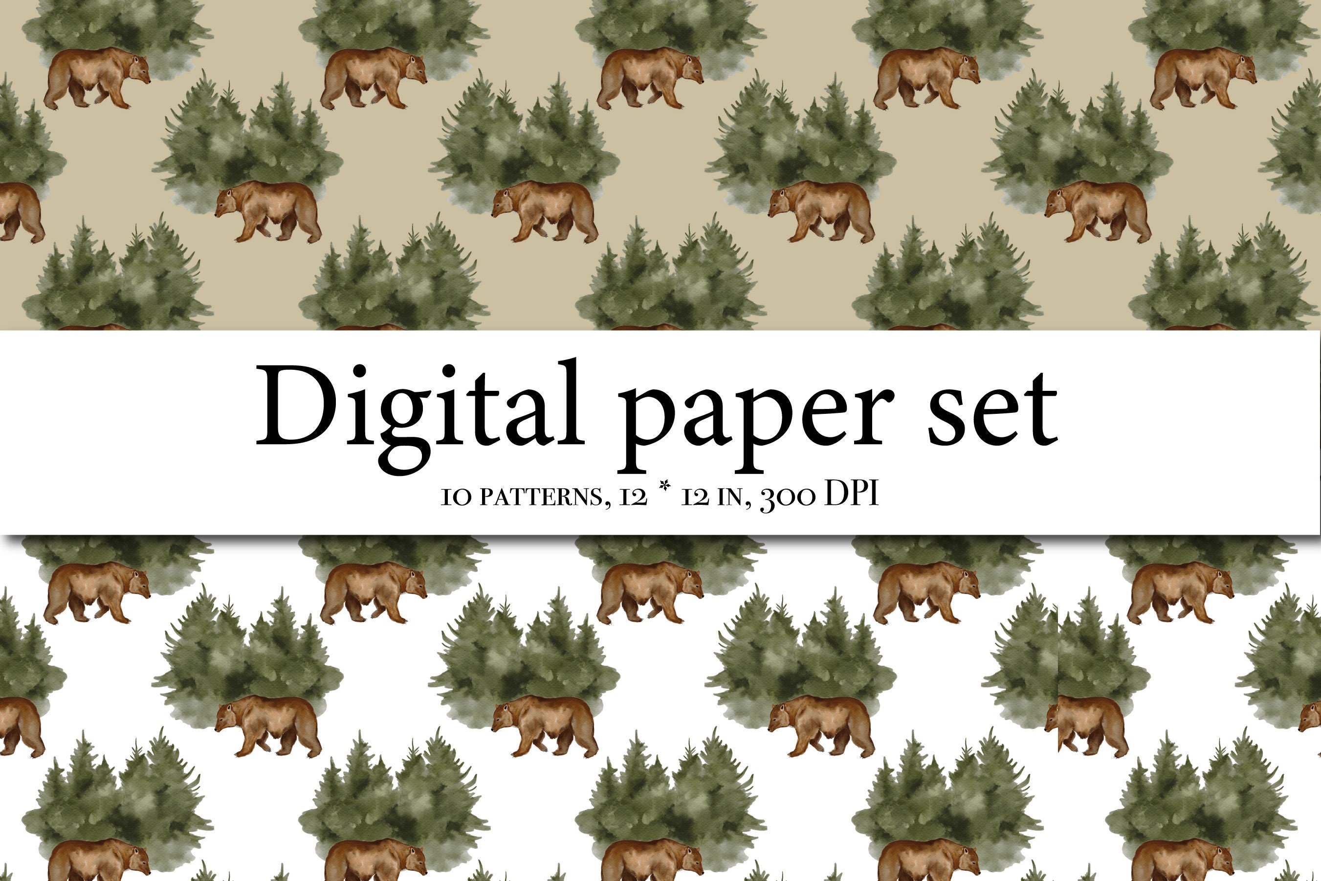 Watercolor Forest Digital Paper Set Forest Landscape Paper Seamless ...