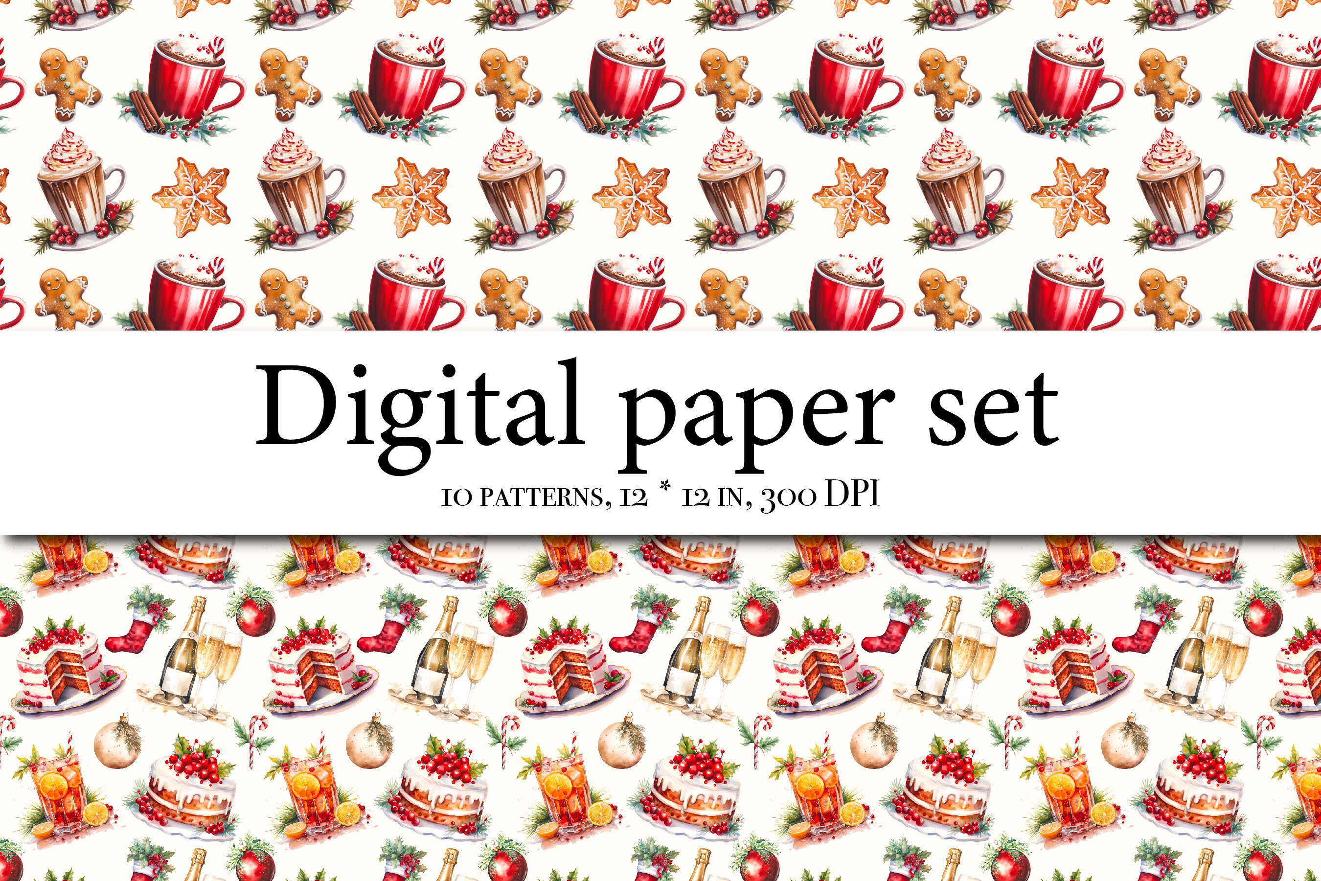 Watercolor Christmas Digital Paper Christmas Background Watercolor ...