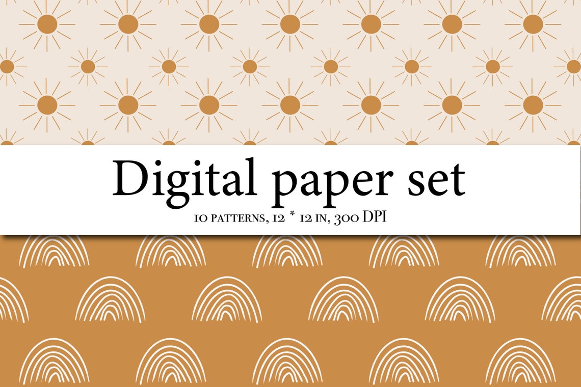 Boho Digital Paper Set Boho Print Pastel Cactus Seamless Pattern ...