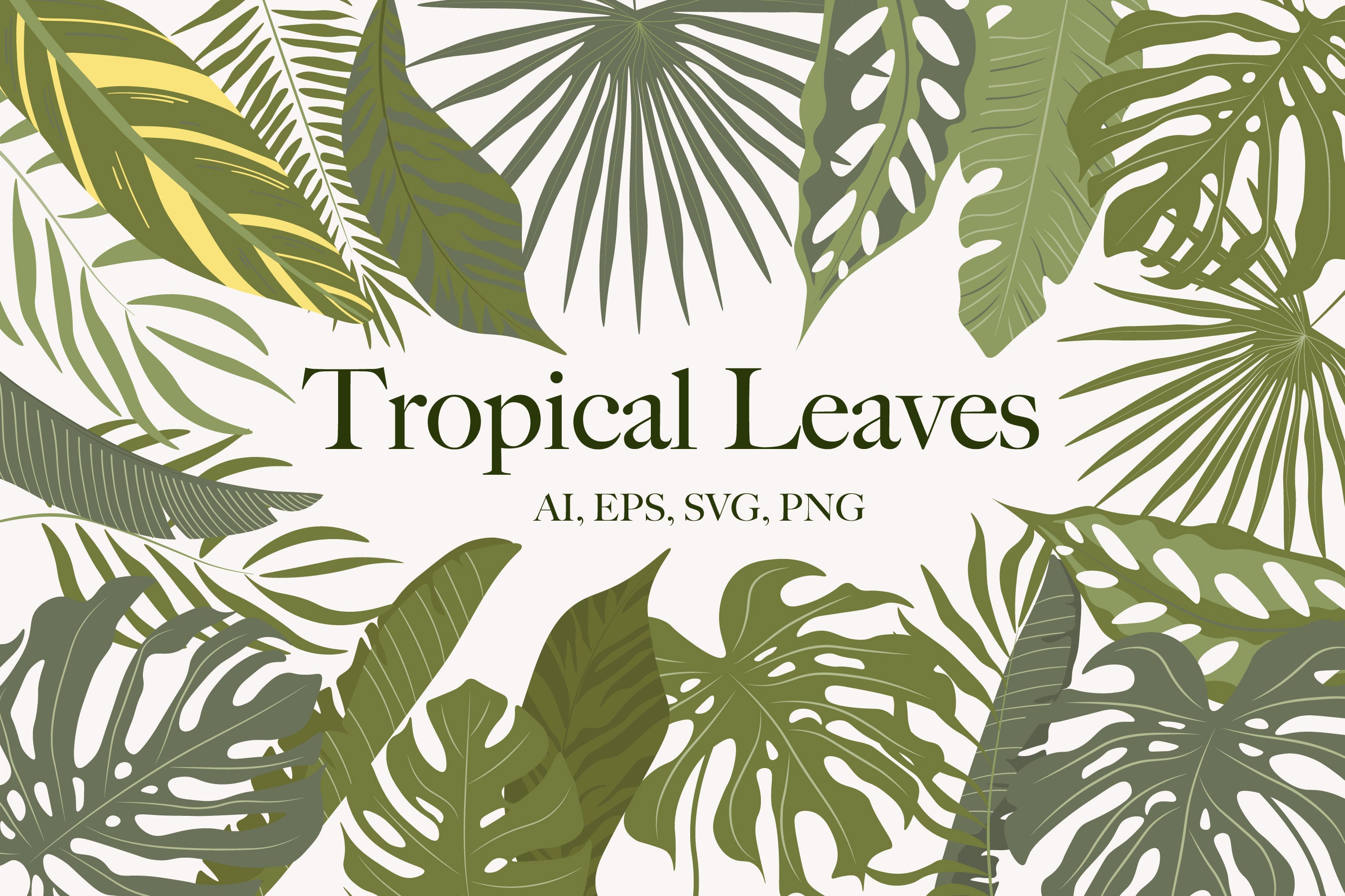Jungle Leaves Elements Tropical Greenery Clipart With Jungle Leaves PNG ...