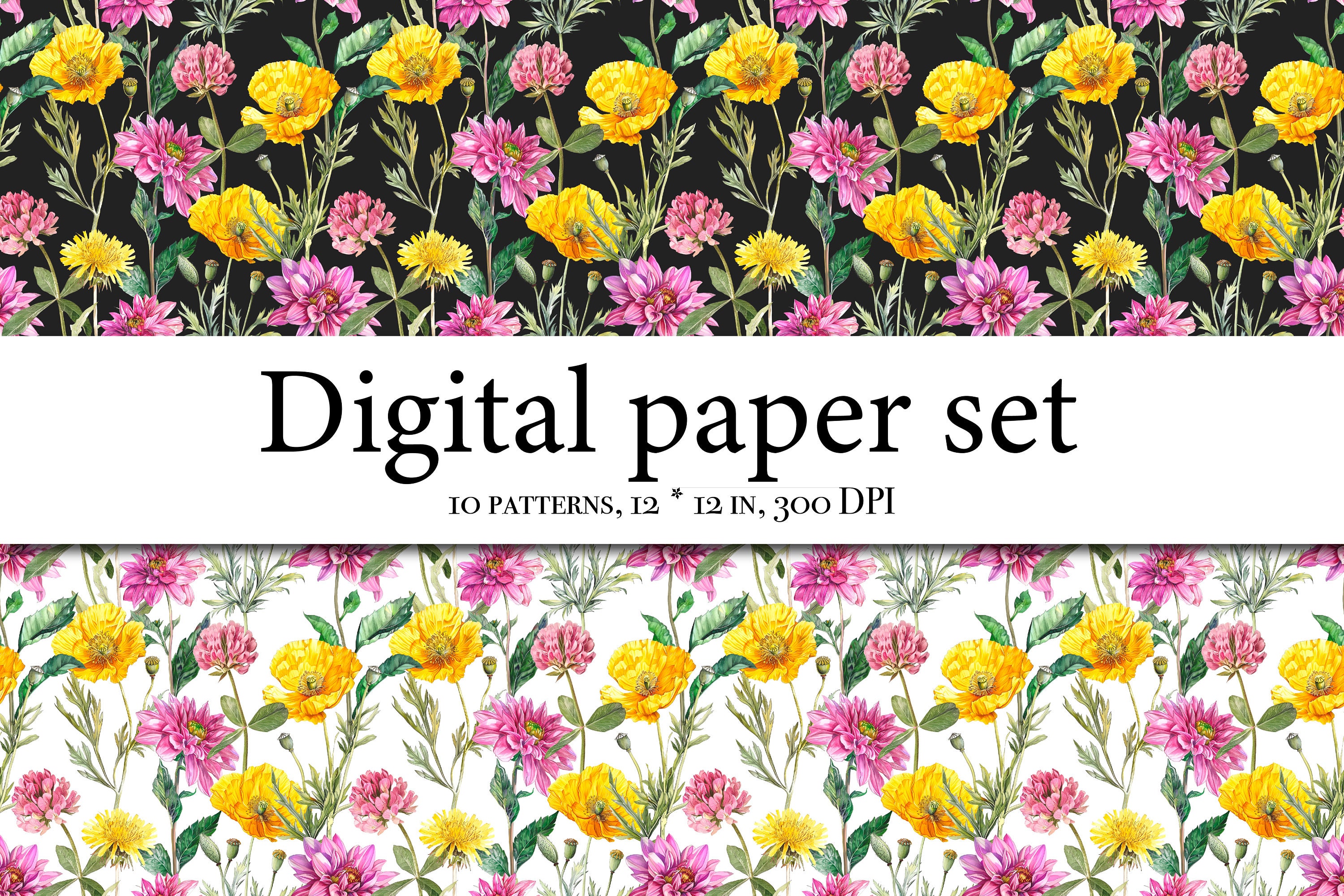 Botanical Seamless Pattern Flowers Digital Paper Printable Paper Set ...