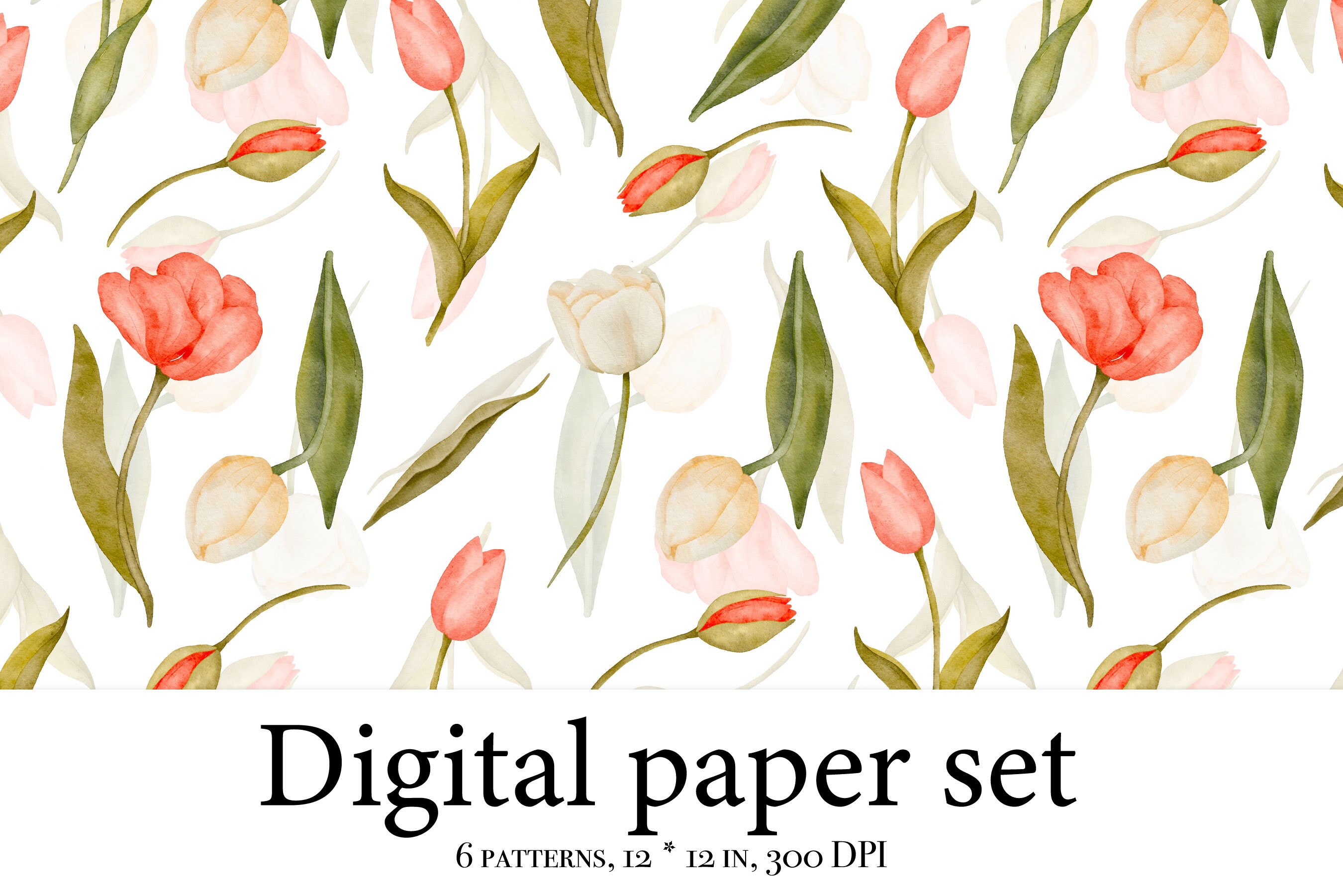 Watercolor Tulips Digital Paper, Tulips Seamless Pattern, Spring ...