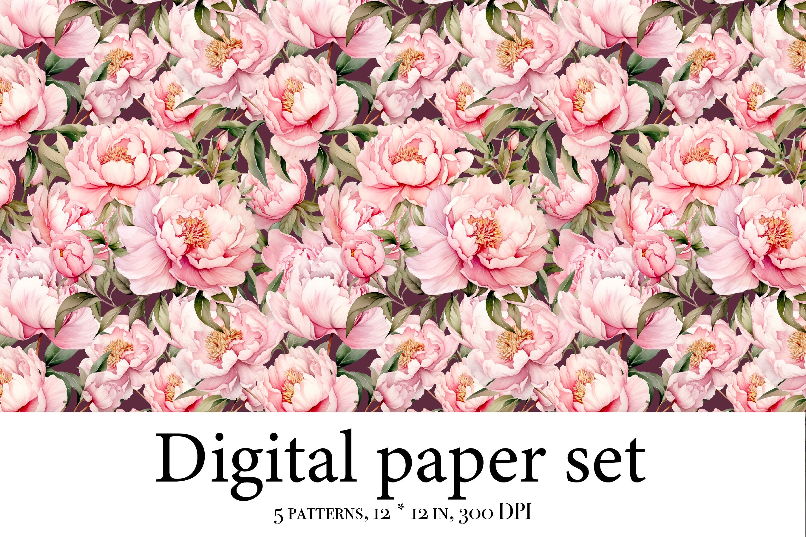 Watercolor Digital Paper Pack, Pink Peonies Scrapbook, Peonies Seamless ...