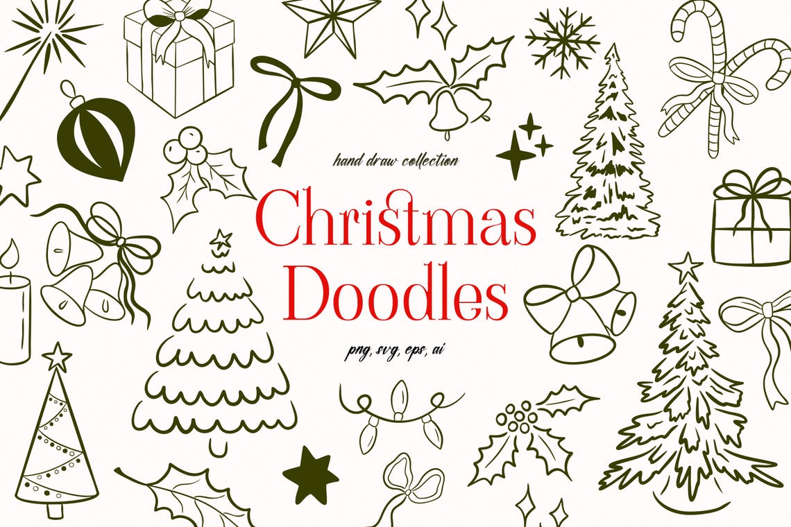 Christmas Doodles Clipart Collection – Hand-drawn Holiday Icons in Png ...