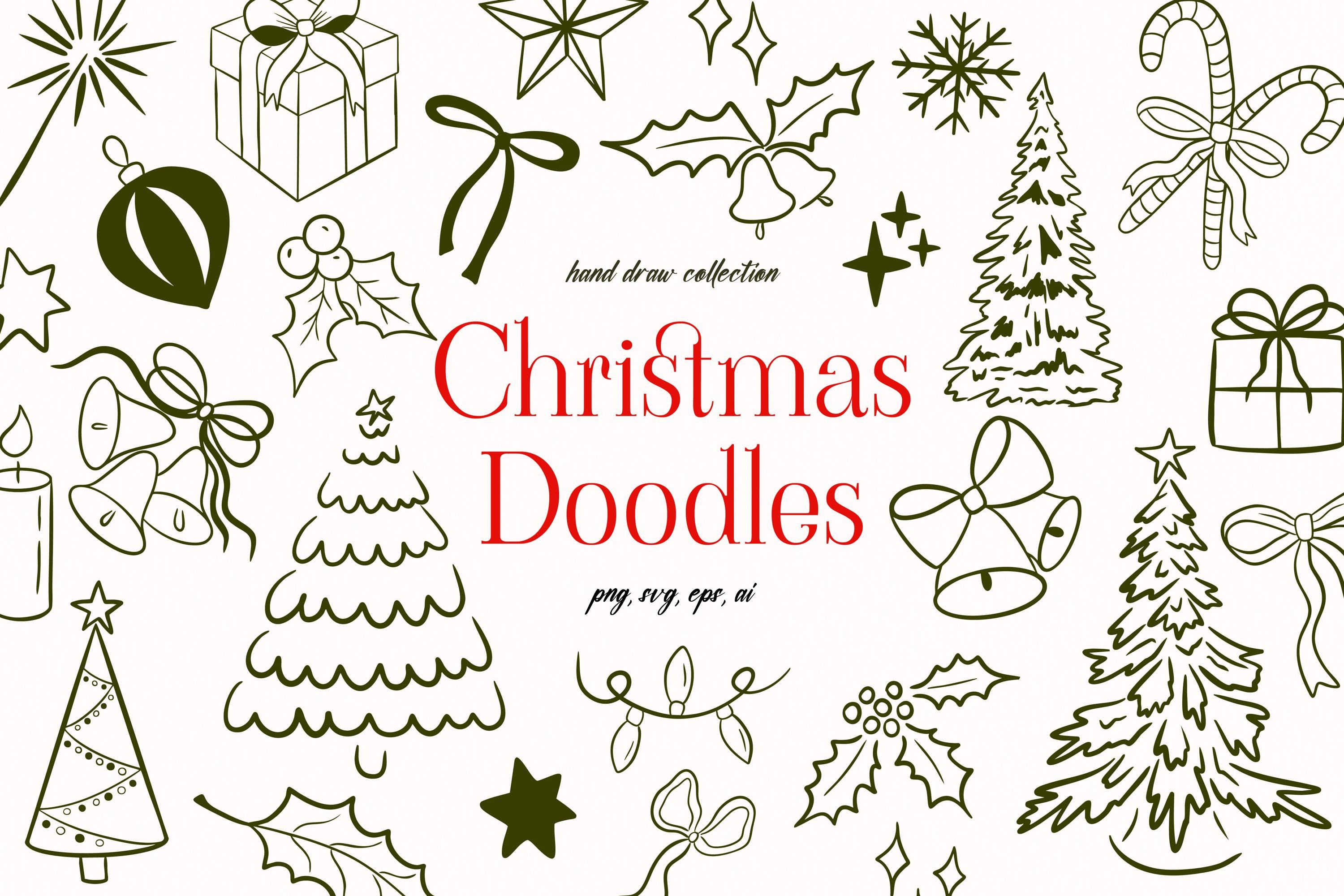 Christmas Doodles Clipart Collection – Hand-drawn Holiday Icons in Png ...