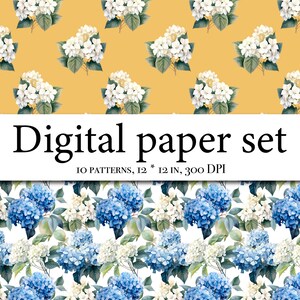 Watercolor Digital Paper Pack, Hydrangea Scrapbook, Hydrangea Seamless ...