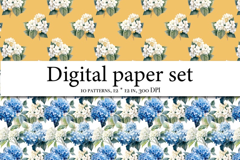 Watercolor Digital Paper Pack, Hydrangea Scrapbook, Hydrangea Seamless ...