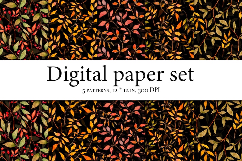 Watercolor Fall Leaves Digital Paper Autumn Pattern Rustic - Etsy