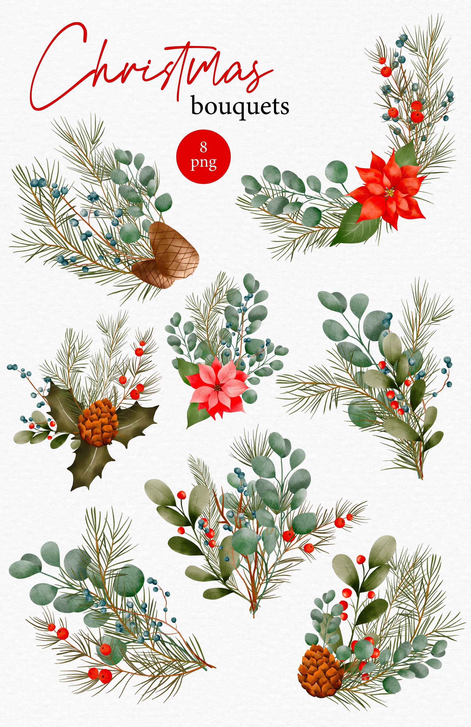 Watercolor Holly Christmas Clipart Winter Decor Cozy Clipart Christmas ...