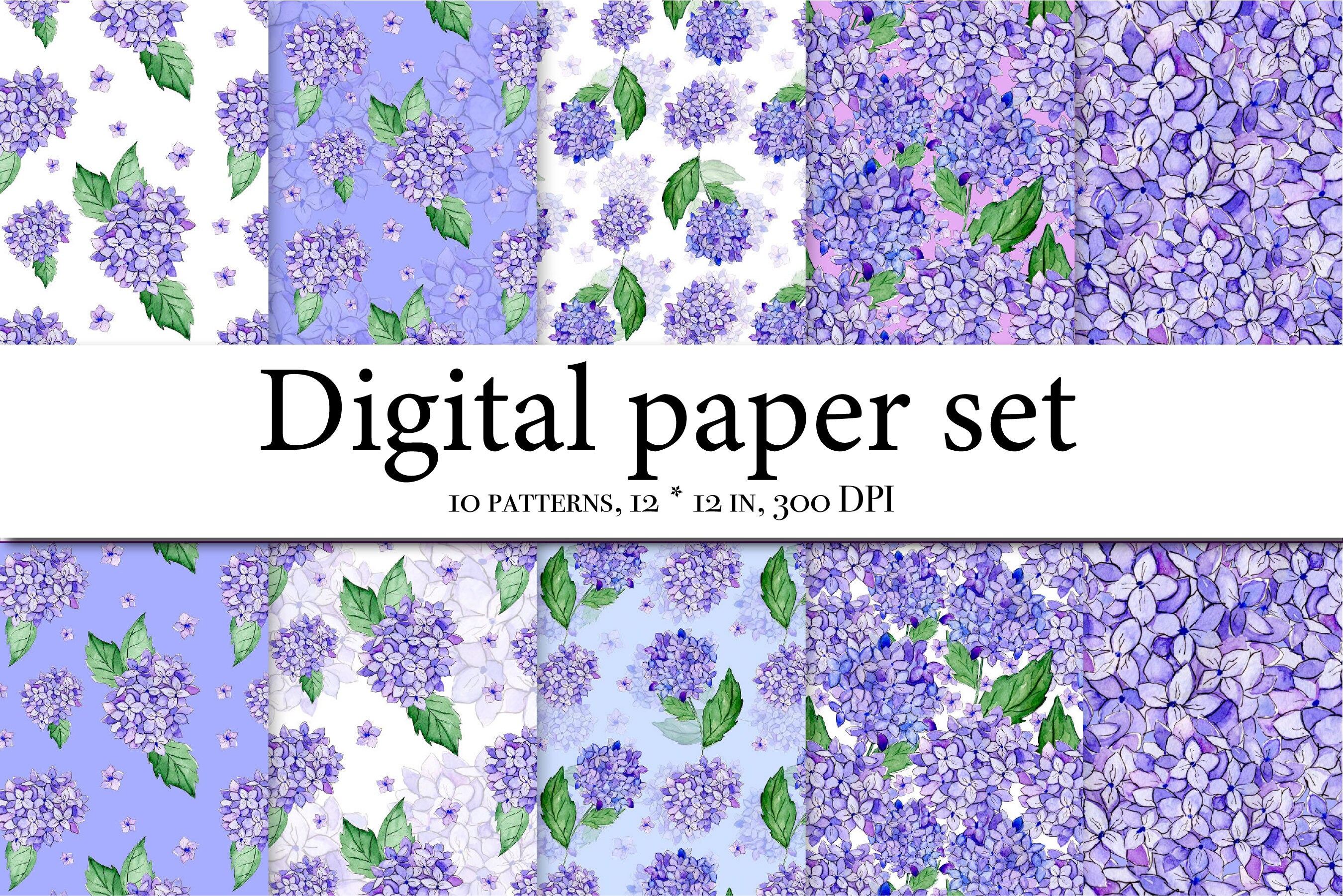 Watercolor Digital Paper Pack, Hydrangea Scrapbook, Hydrangea Seamless ...