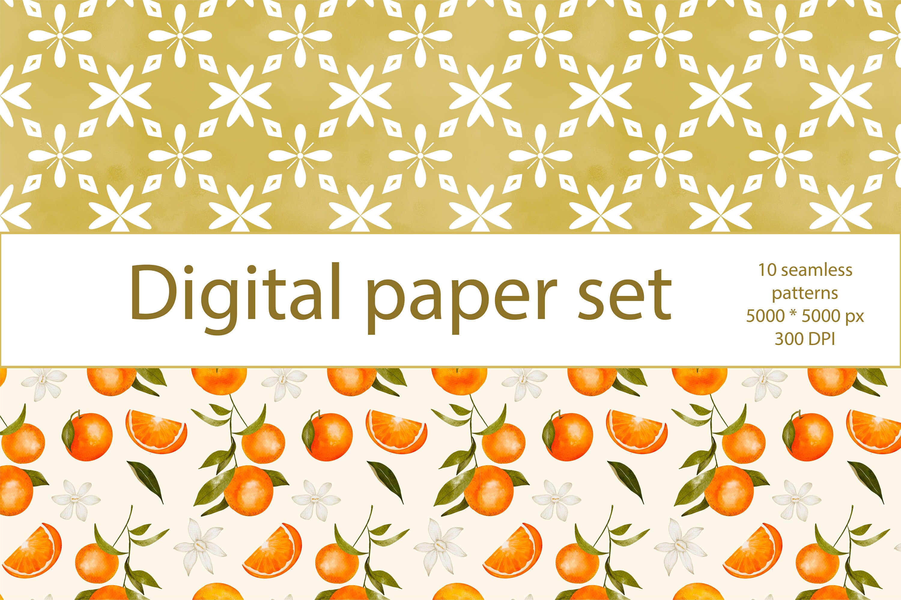 Patterns Clipart Watercolor Orange Digital Paper Set Seamless Pattern ...