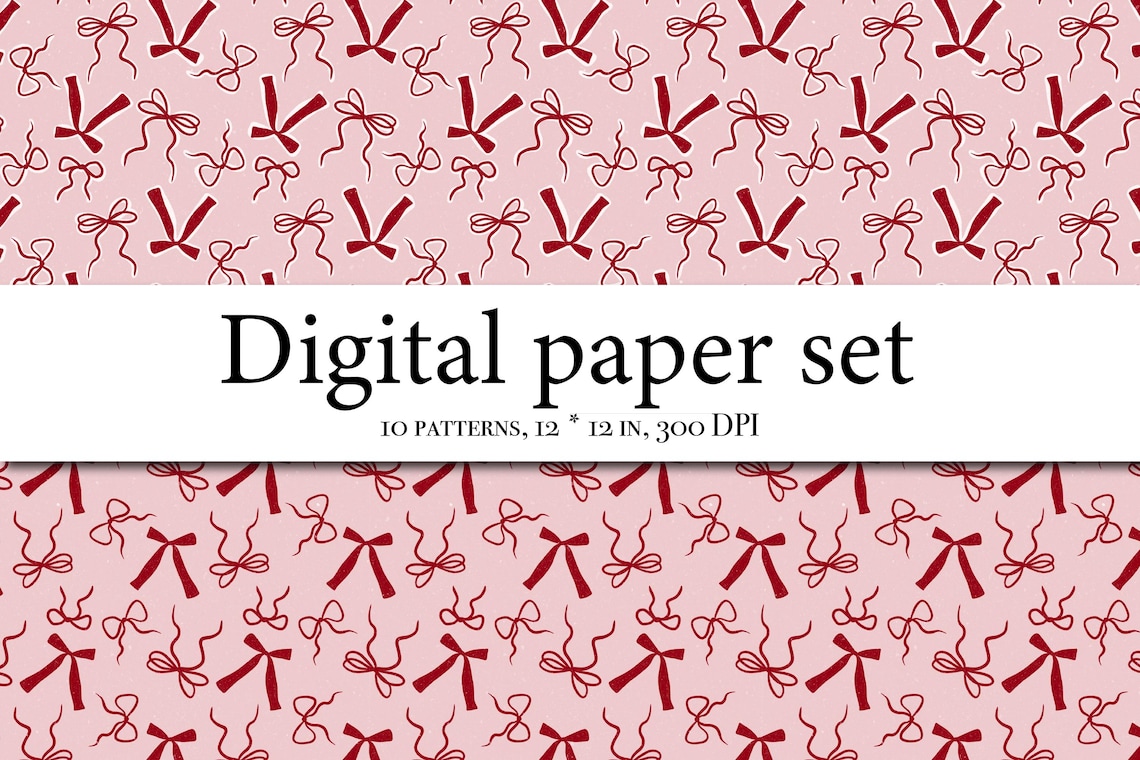 Elegant Red and Pink Bow Digital Paper Set - Holiday Joy Digital Paper ...