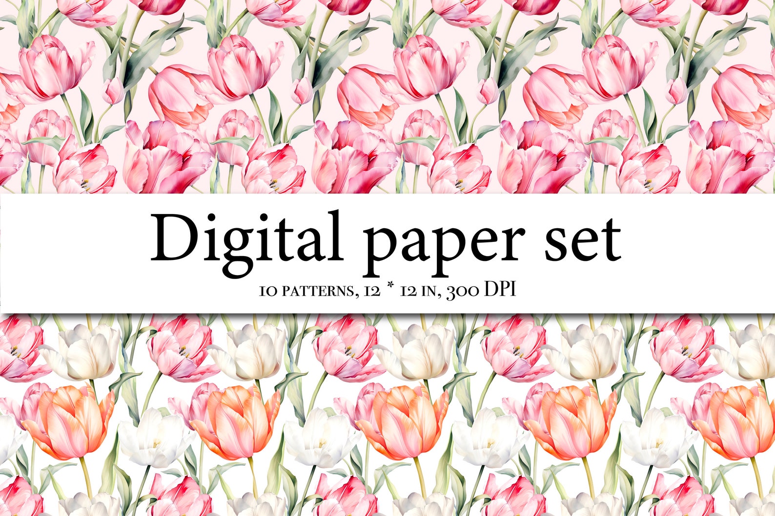 Whimsical Tulip Delight Watercolor Digital Paper for Crafts Beautiful ...