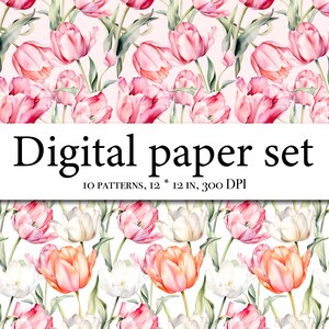 Whimsical Tulip Delight - Watercolor Digital Paper for Crafts ...