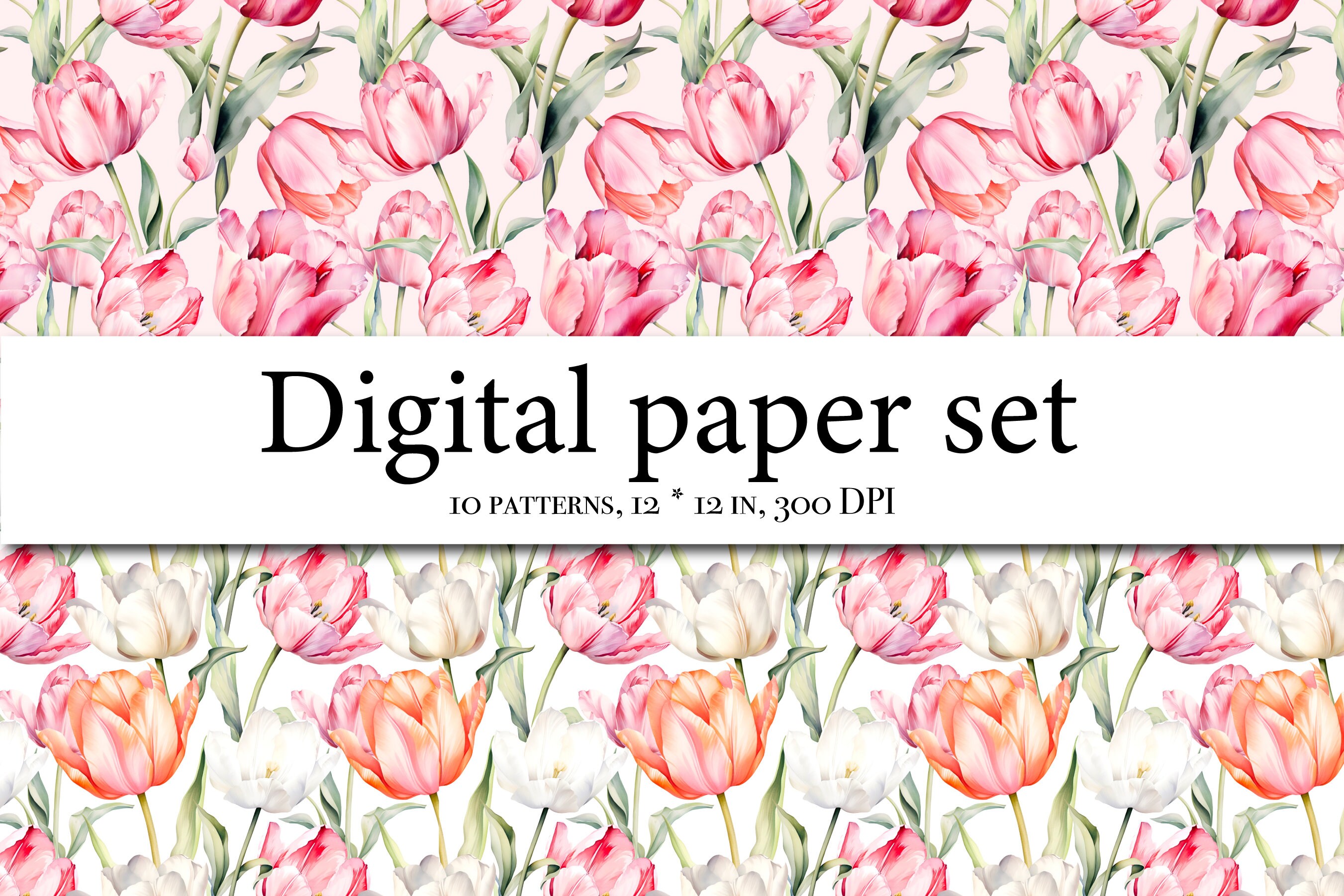 Whimsical Tulip Delight Watercolor Digital Paper for Crafts Beautiful ...