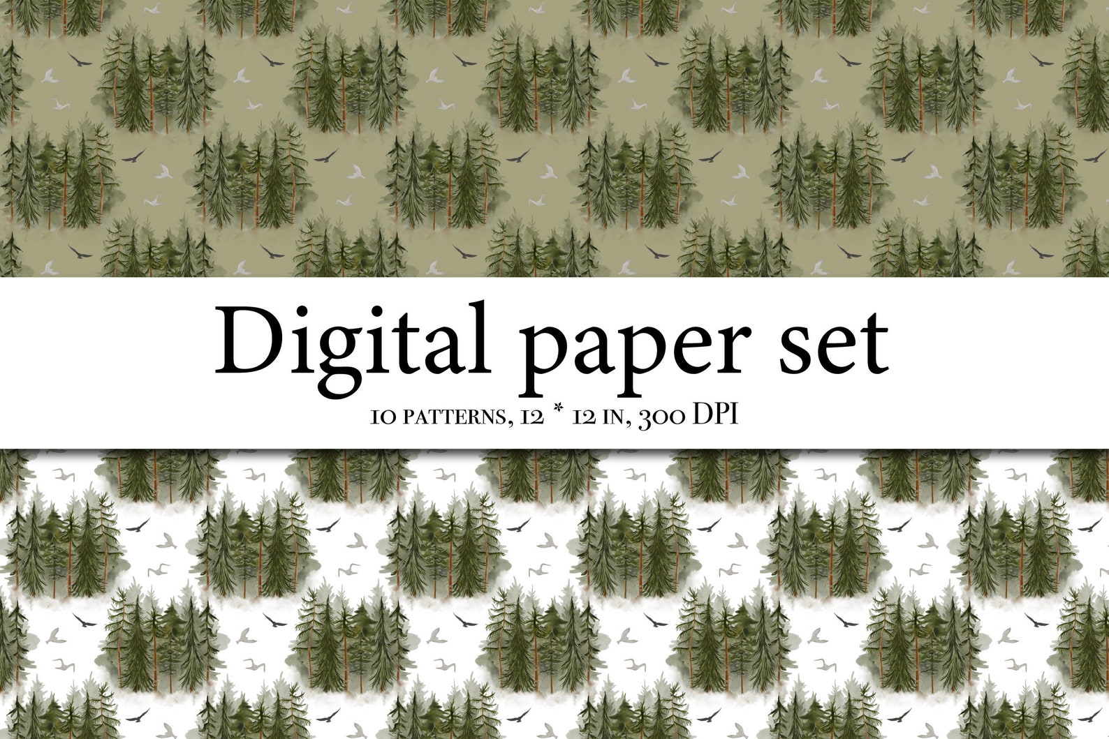 Watercolor Forest Digital Paper Set Forest Landscape Paper Seamless ...