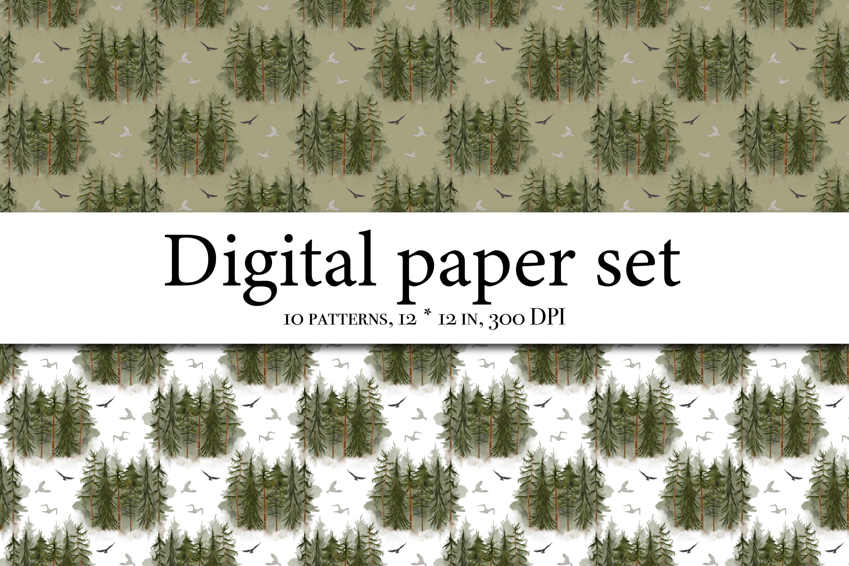 Watercolor Forest Digital Paper Set Forest Landscape Paper Seamless ...