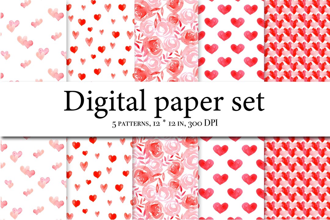Valentine's Day Digital Papers, Love Digital Paper Pack, Valentines Day ...