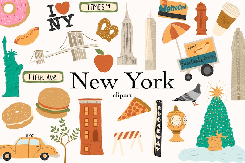 New York Clipart, New York Clipart Prints, New York Theme Printable ...