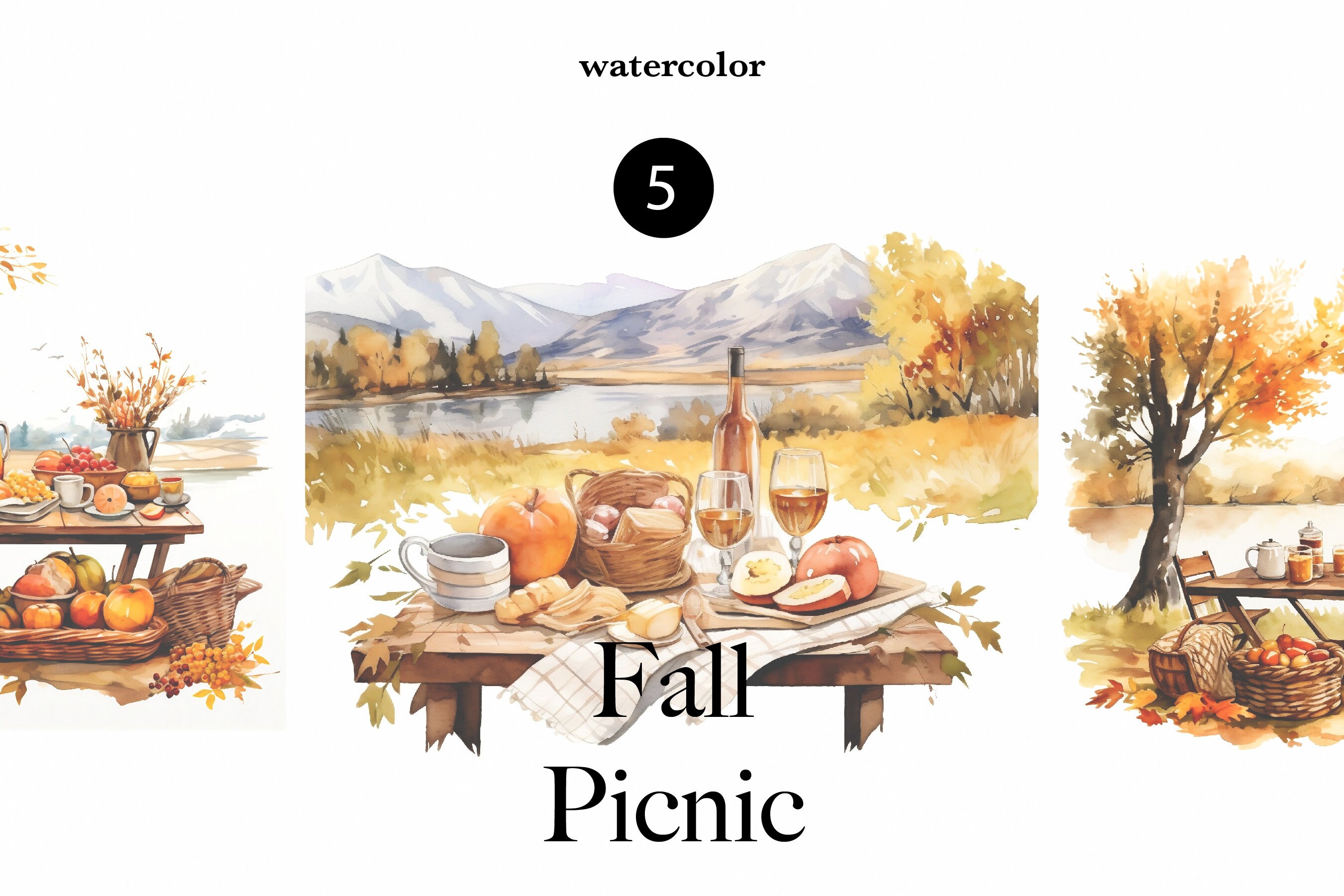 Watercolor Fall Clipart Watercolor Autumn Nature Scenery Background ...