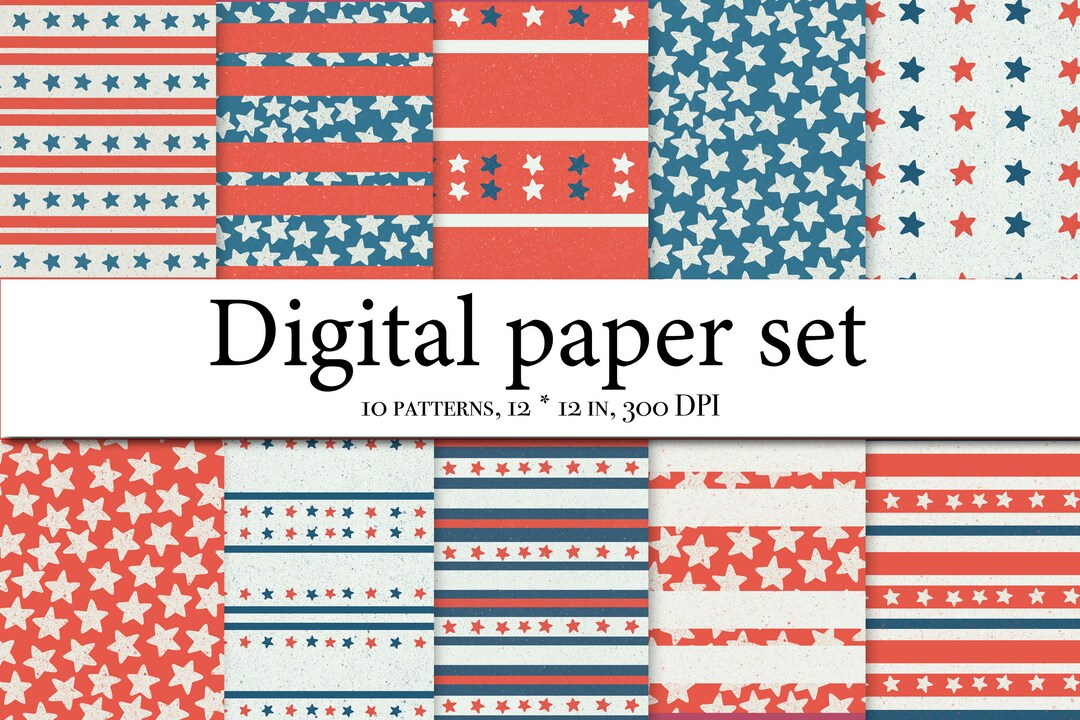 4th of July Digital Paper Pack- Independence Day Patterns- USA Flag ...