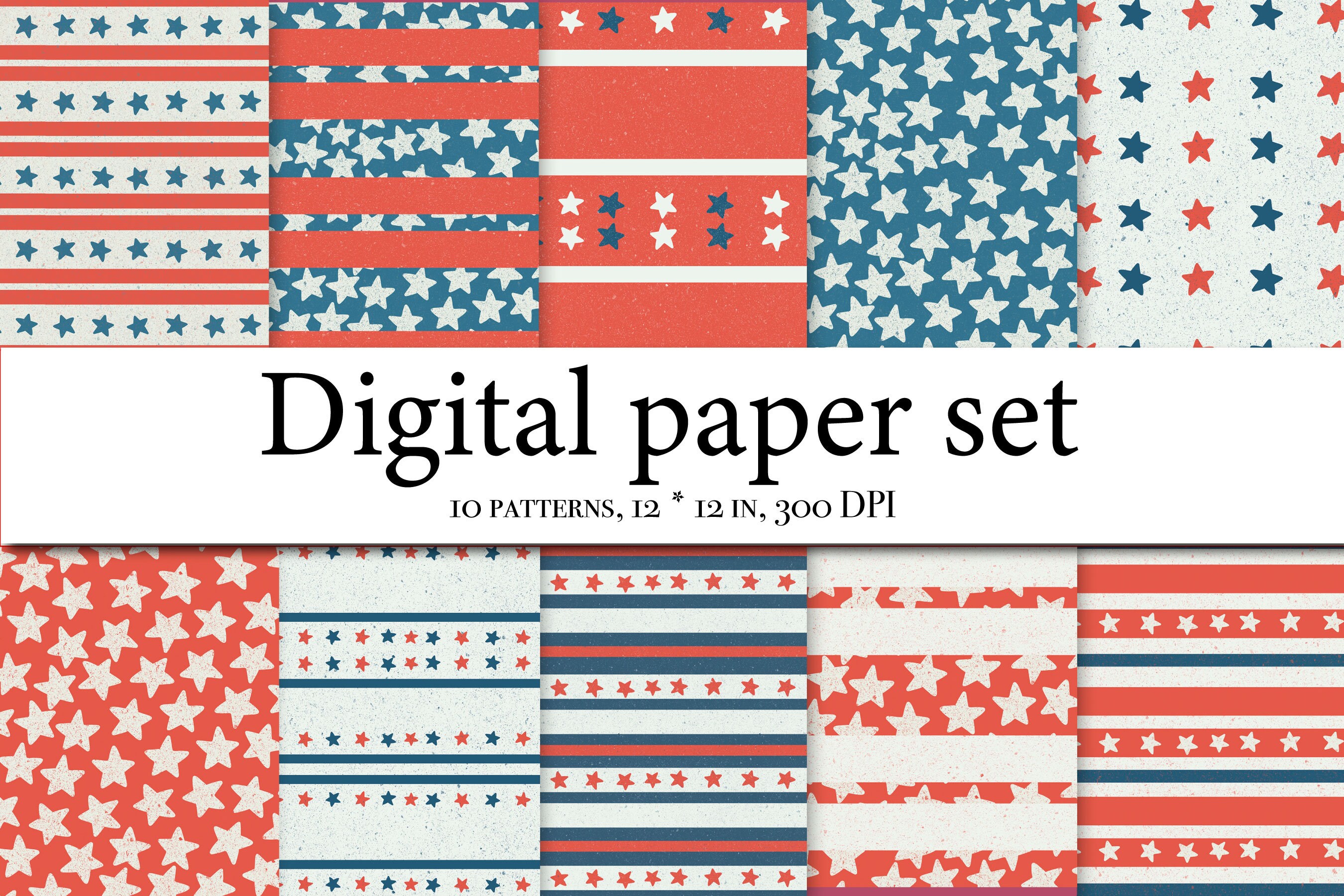 4th of July Digital Paper Pack Independence Day Patterns USA Flag ...