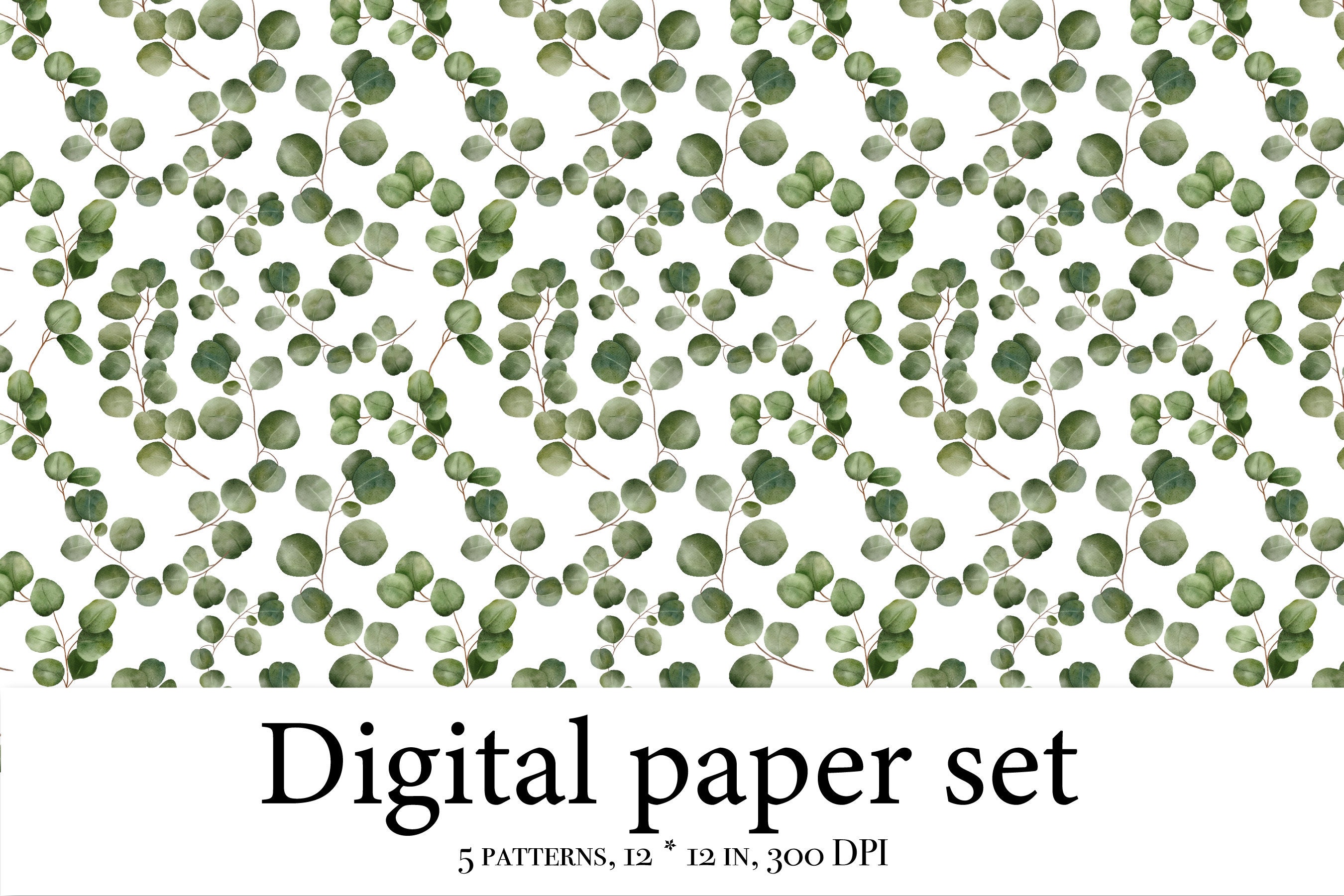 Patterns Clipart With Gentle Leaf Digital Paper - Watercolor Scrapbook ...
