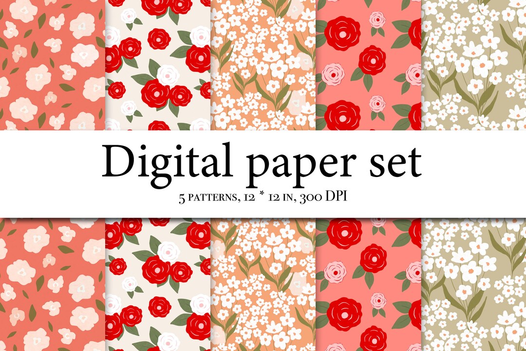 Pattern Clipart With Flowers Digital Paper Flowers Seamless Pattern ...