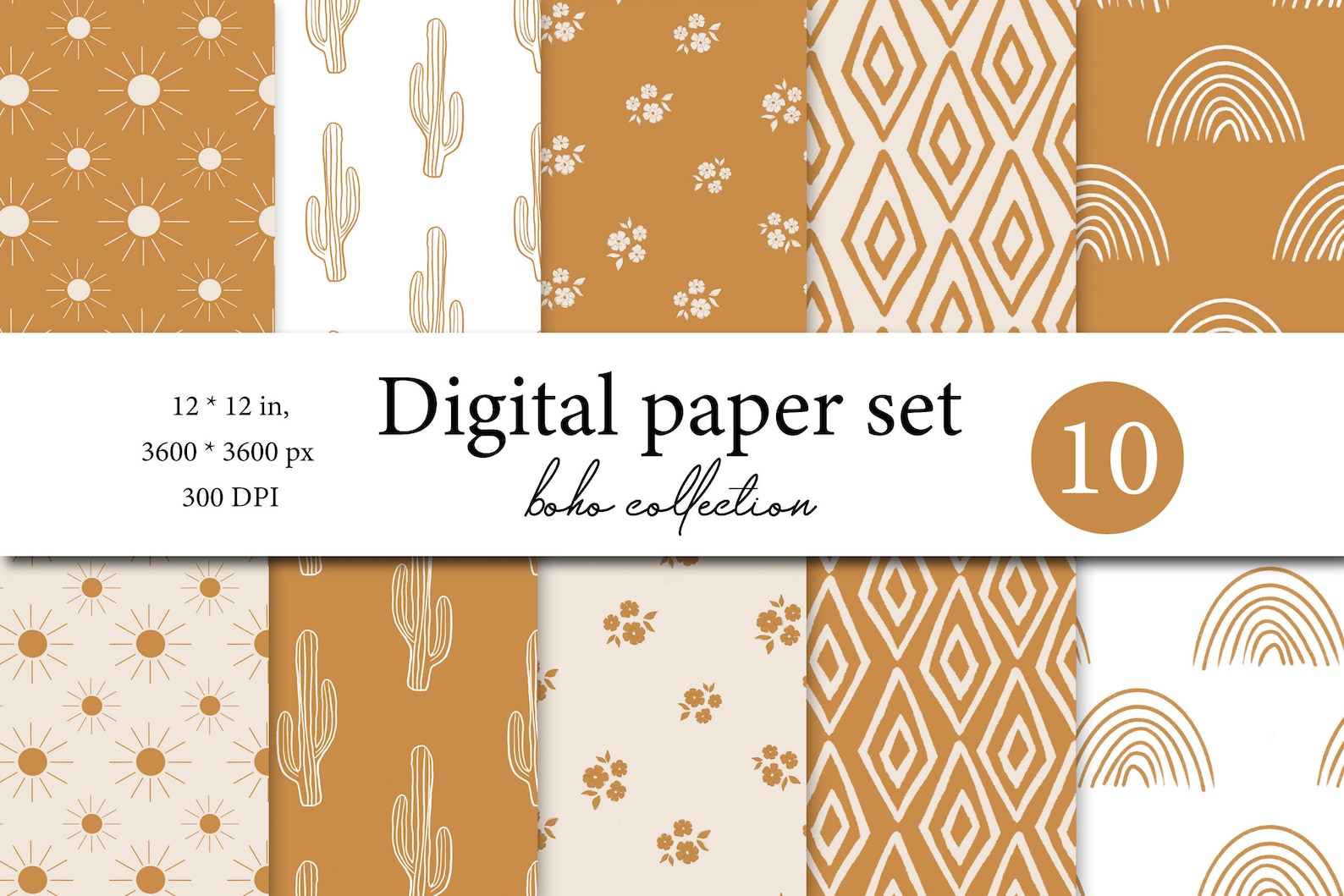 Boho Digital Paper Set Boho Print Pastel Cactus Seamless Pattern ...
