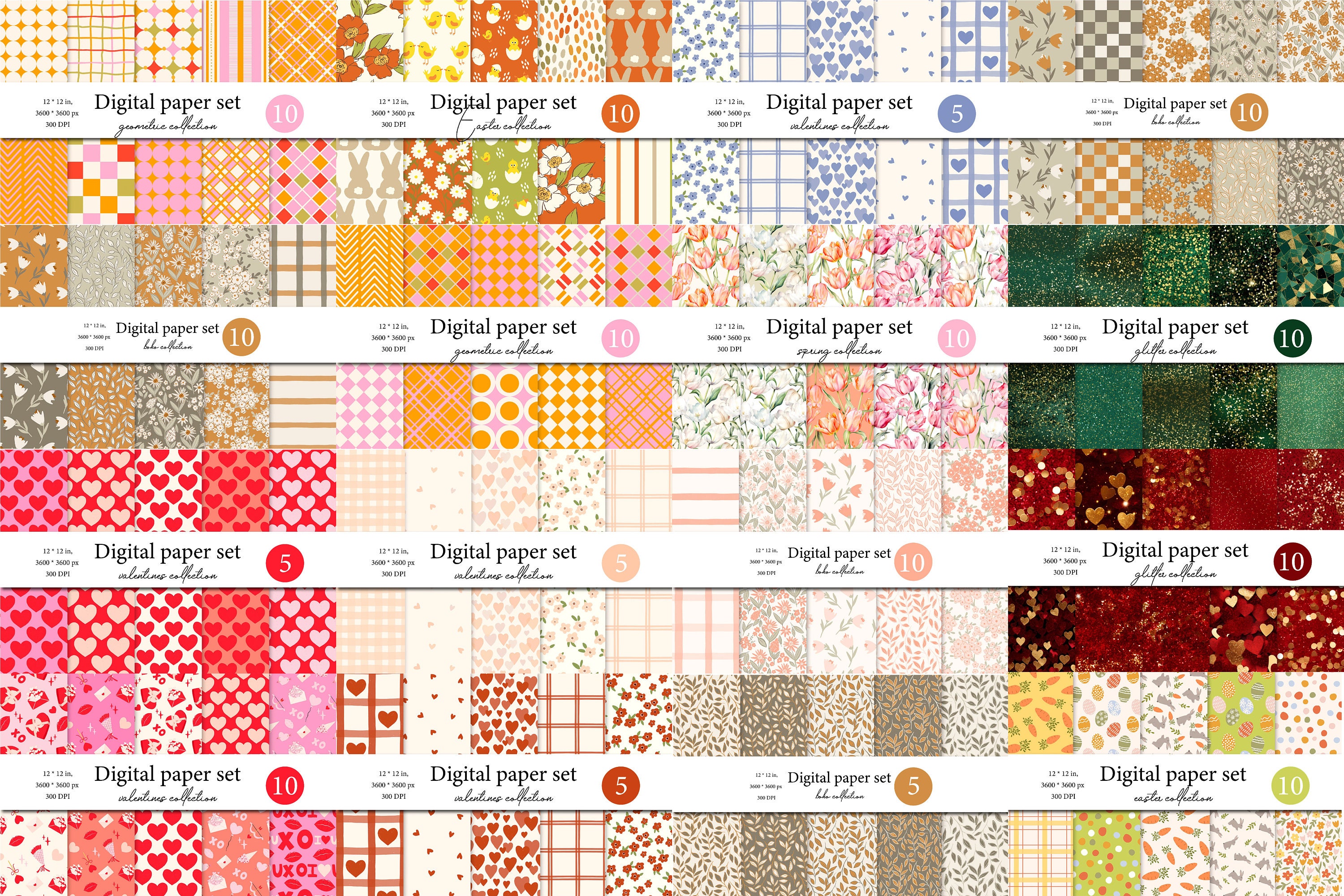Digital Paper Bundle - Seamless Patterns - Printable Scrapbook ...