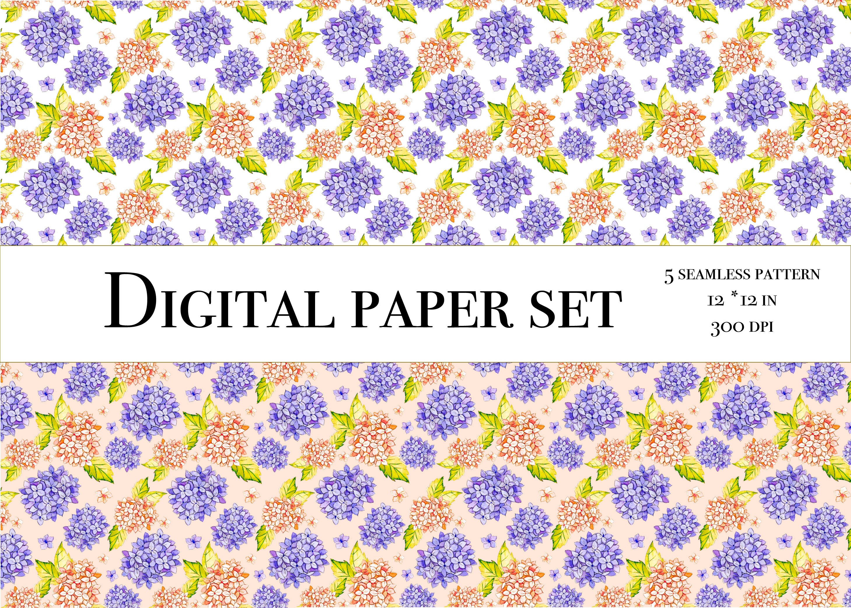 Watercolor Digital Paper Pack, Hydrangea Scrapbook, Hydrangea Seamless ...