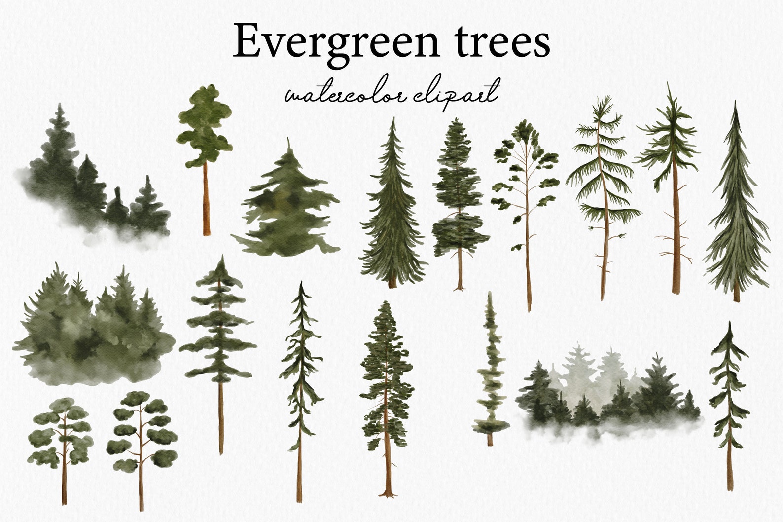 Watercolor Forest Digital Clipart Set - Forest Landscape Clipart ...