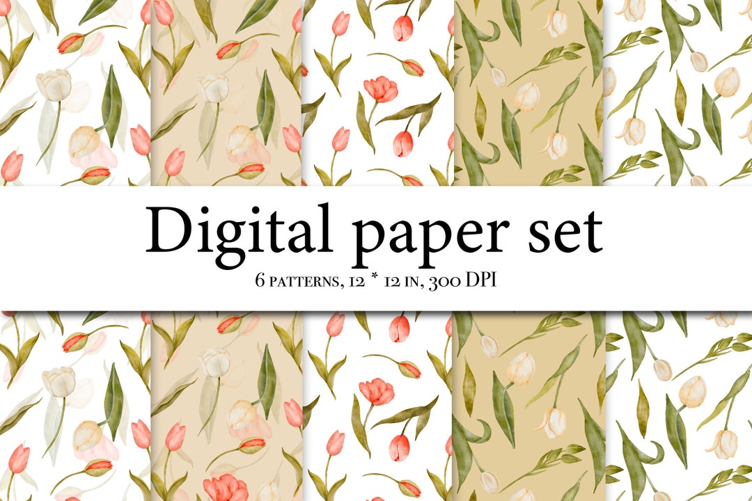 Watercolor Tulips Digital Paper, Tulips Seamless Pattern, Spring ...