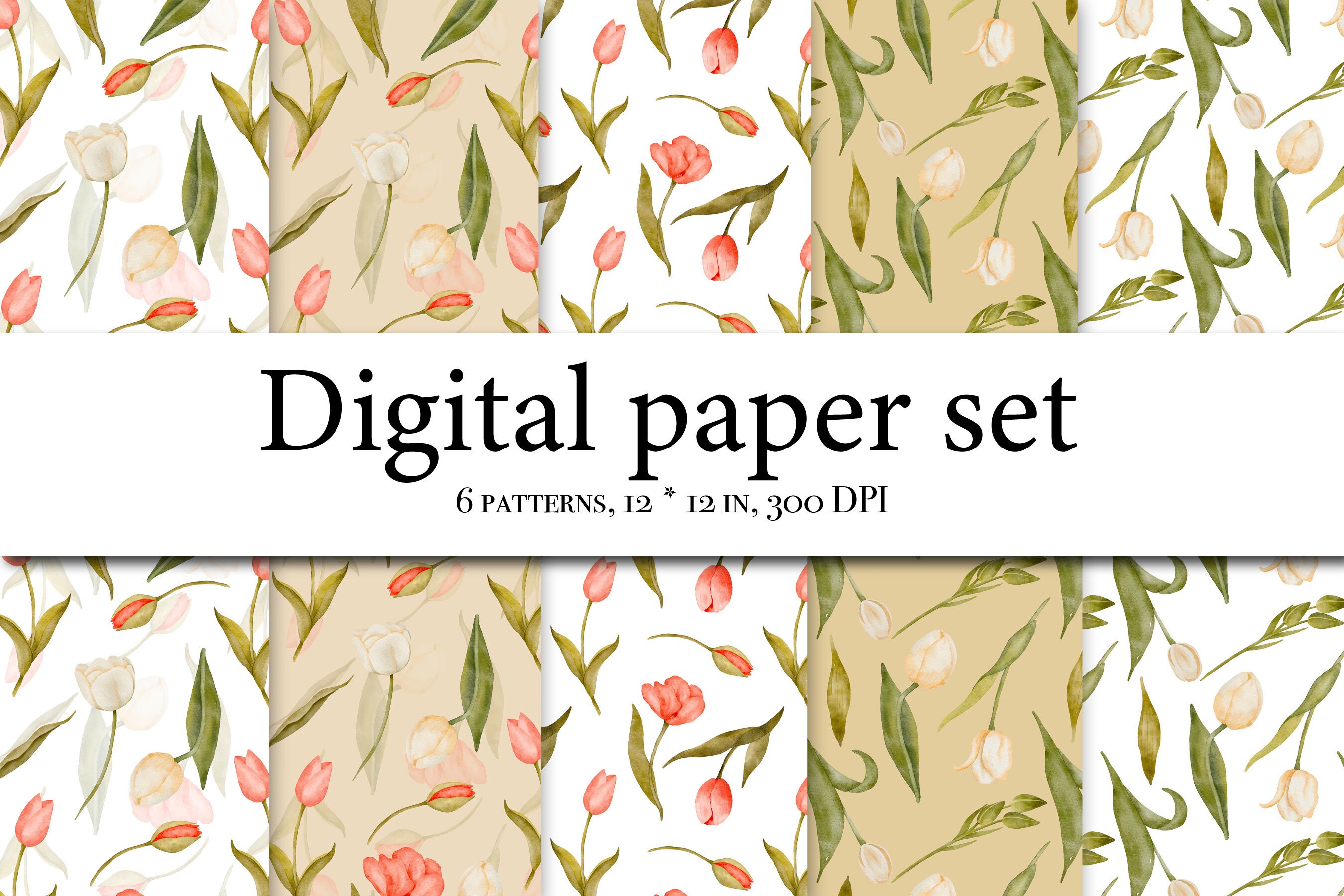 Watercolor Tulips Digital Paper, Tulips Seamless Pattern, Spring ...