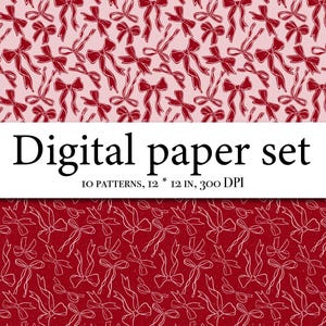 Elegant Red and Pink Bow Digital Paper Set - Holiday Joy Digital Paper ...