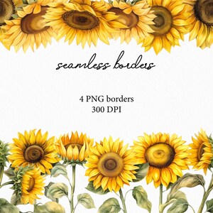 Sunflower Border Clipart. Watercolor Sunflowers Frame PNG. Seamless ...