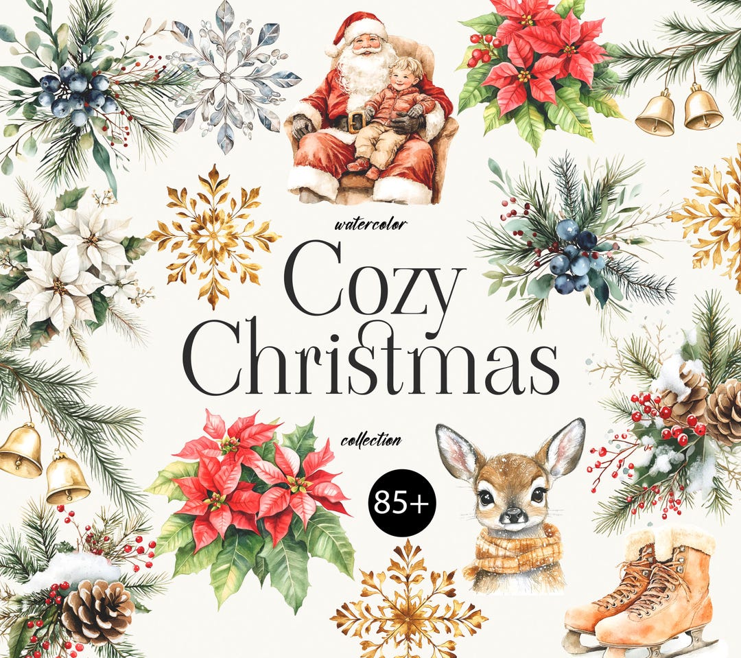 Watercolor Christmas Clipart PNG - Christmas Bundle Clipart ...