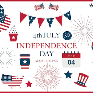 4th of July Digital Clipart, Independence Day Clipart, USA Flag Clipart ...