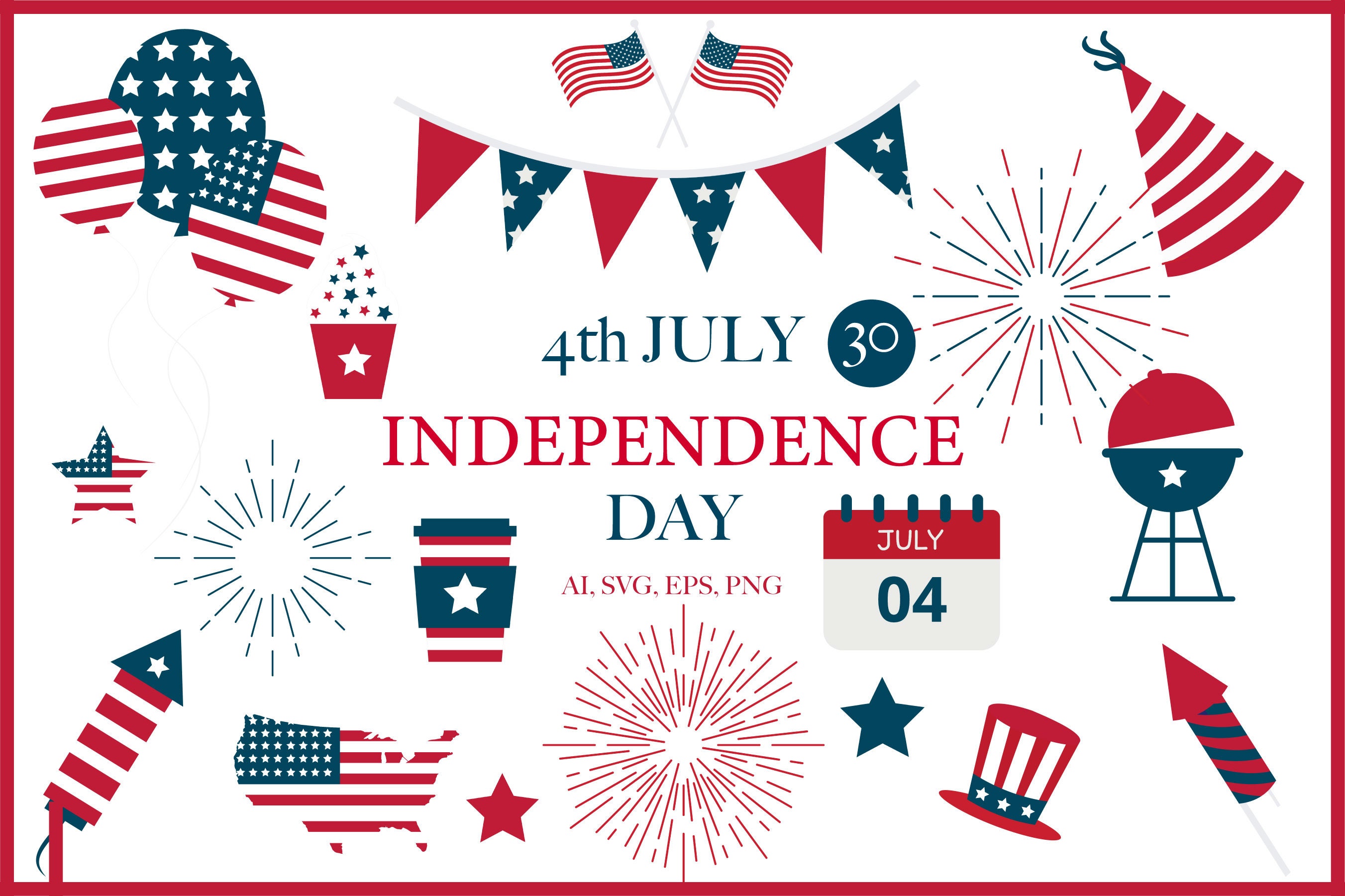 4th of July Digital Clipart, Independence Day Clipart, USA Flag Clipart ...