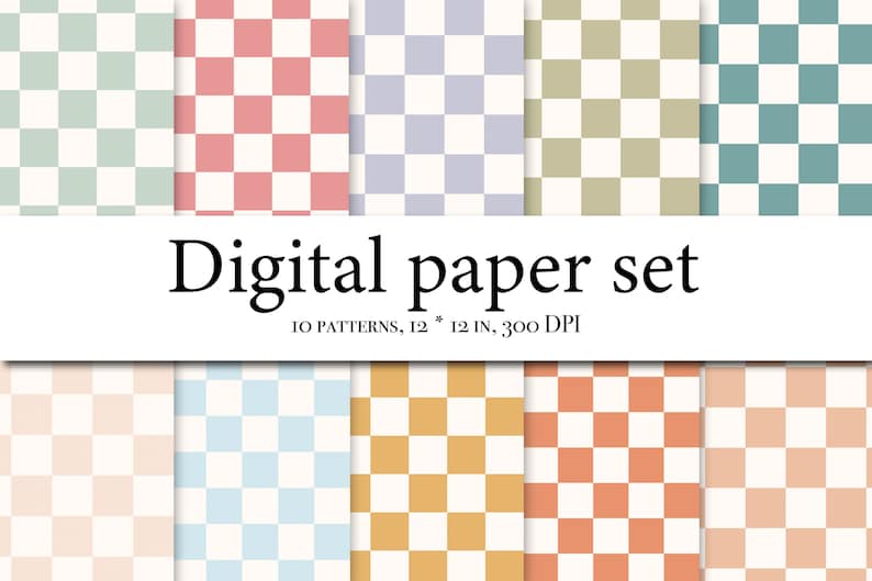 10 Checker Printable Scrapbook Paper, Checkered Seamless Pattern ...