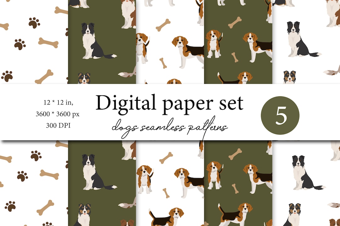 Puppy Dog Printable Papers, Dog Digital Papers, Cute Pug Dog Digital ...