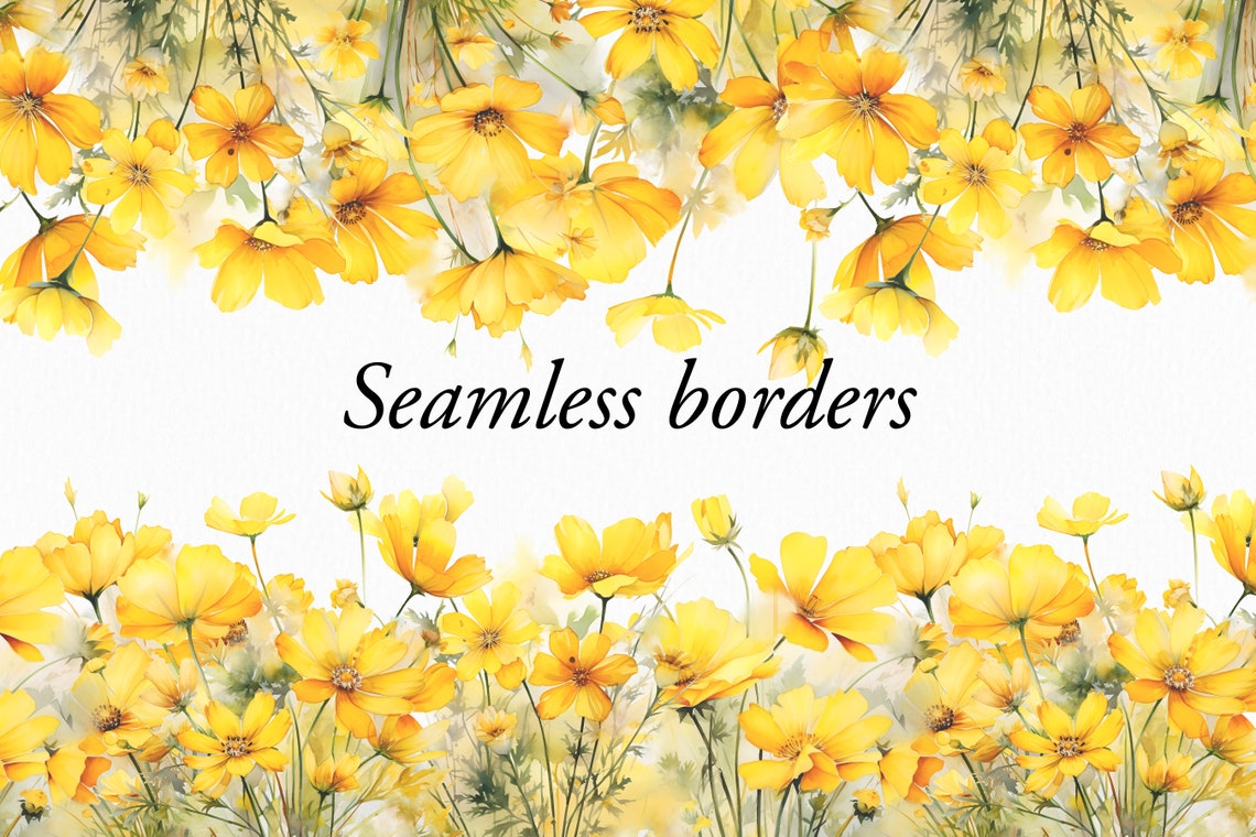 Watercolor Floral Clipart Yellow Flowers Borders Summer Floral Clipart ...