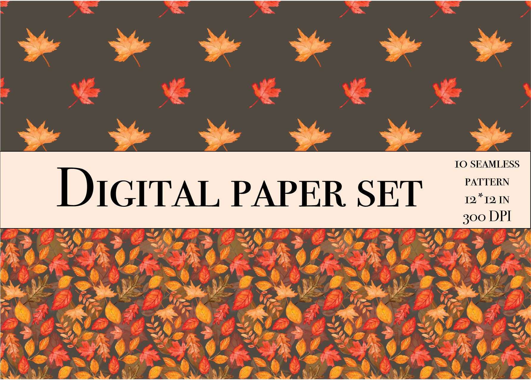 Watercolor Fall Leaves Digital Paper - Autumn Pattern - Rustic ...