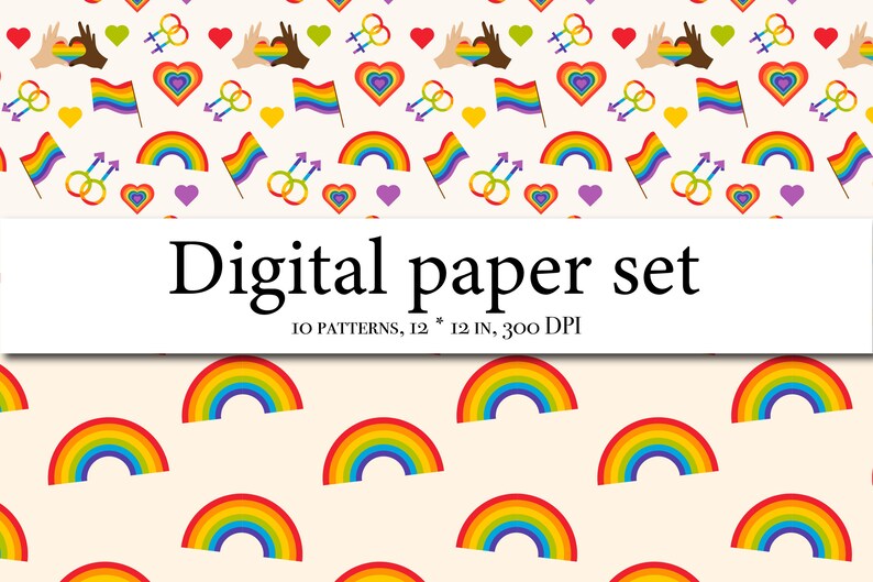 Pride Month Digital Papers, Scrapbook Paper, Seamless Pattern, Digital Papers, LGBTQ+ Rainbow ...