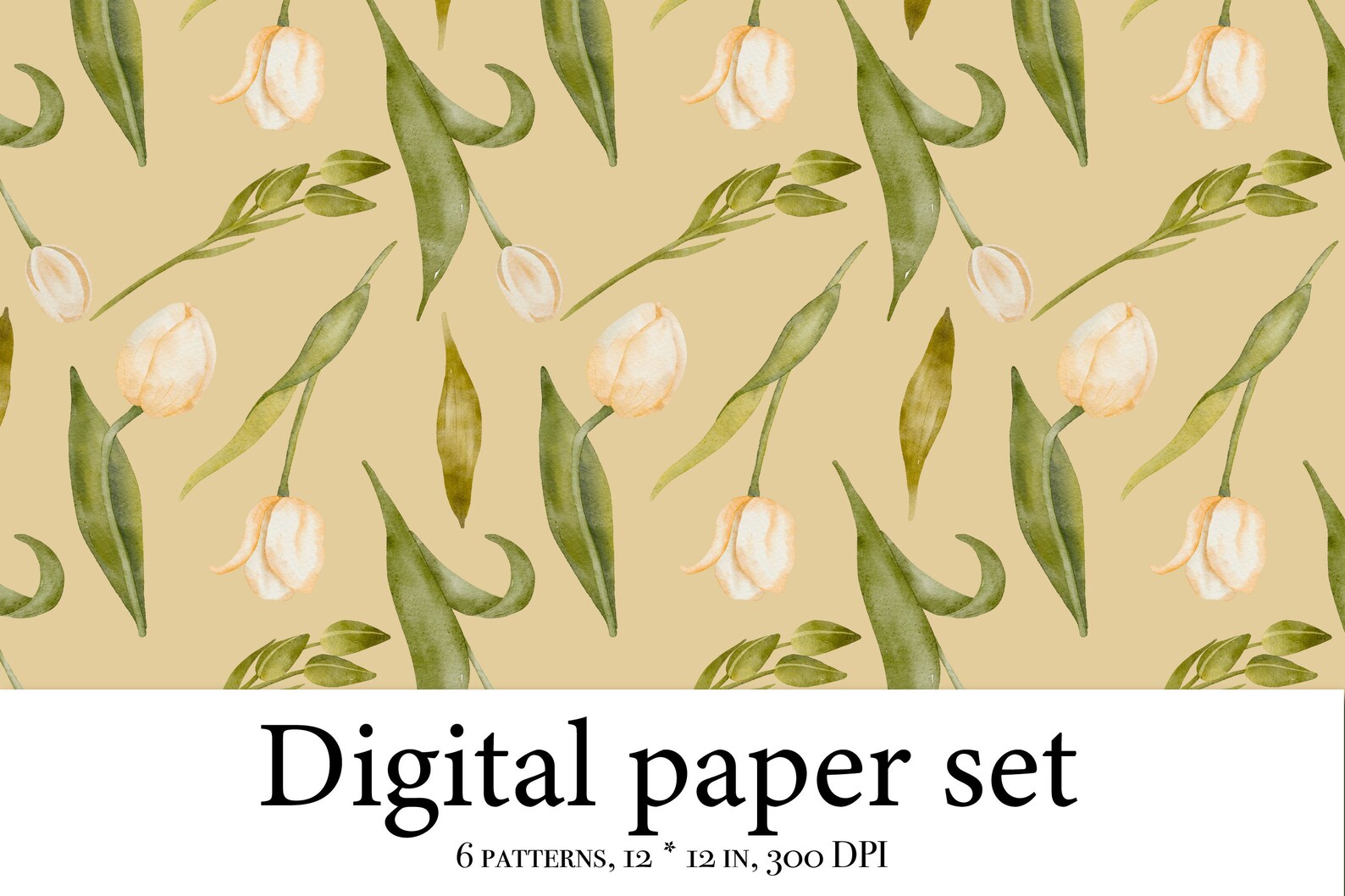 Watercolor Tulips Digital Paper, Tulips Seamless Pattern, Spring ...