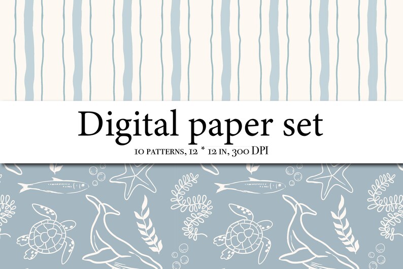 Sea Digital Paper-underwater Ocean - Coastal Digital Paper Set ...