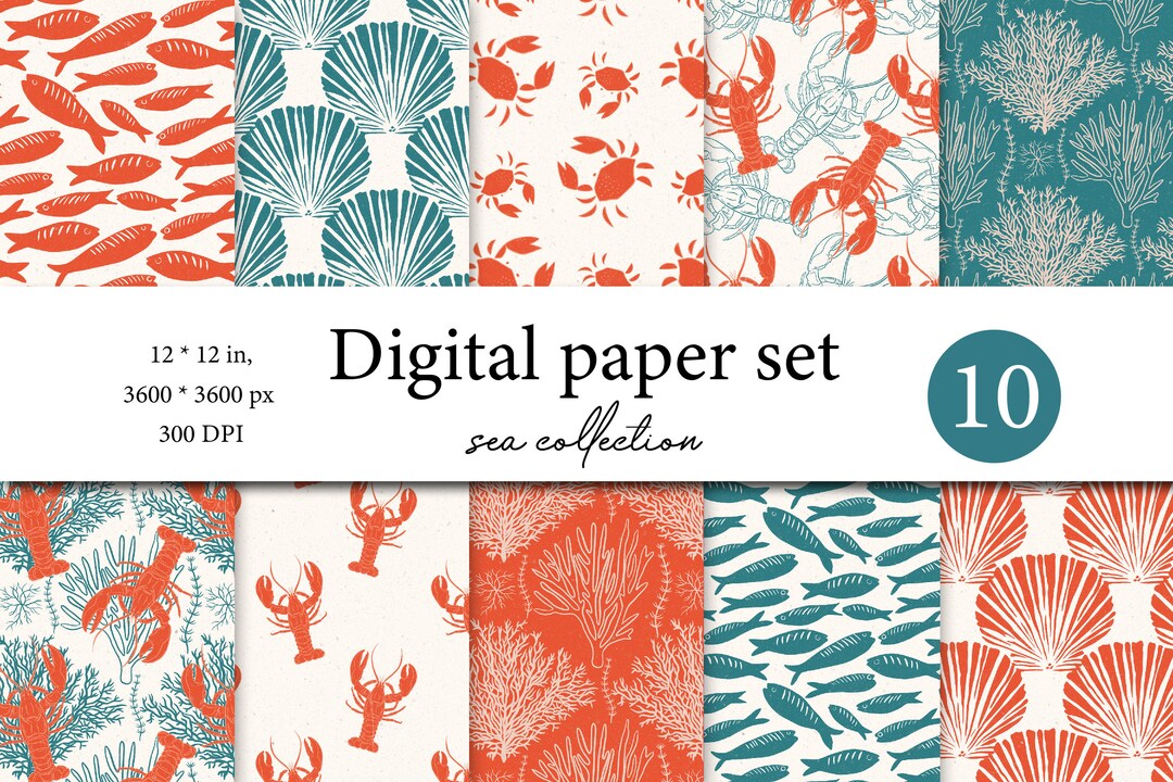 Sea Digital Paper-underwater Ocean - Crab Digital Paper - Lighthouse ...
