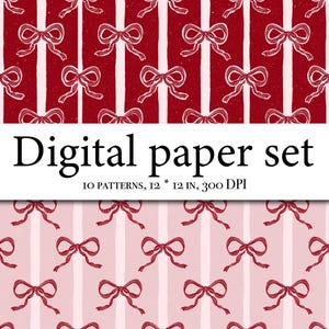 Elegant Red and Pink Bow Digital Paper Set - Holiday Joy Digital Paper ...