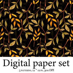 Watercolor Fall Leaves Digital Paper - Autumn Pattern - Rustic ...